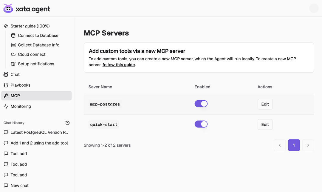 Xata Agent 0.3.1: Custom MCP servers, Ollama integration, reasoning models | xata